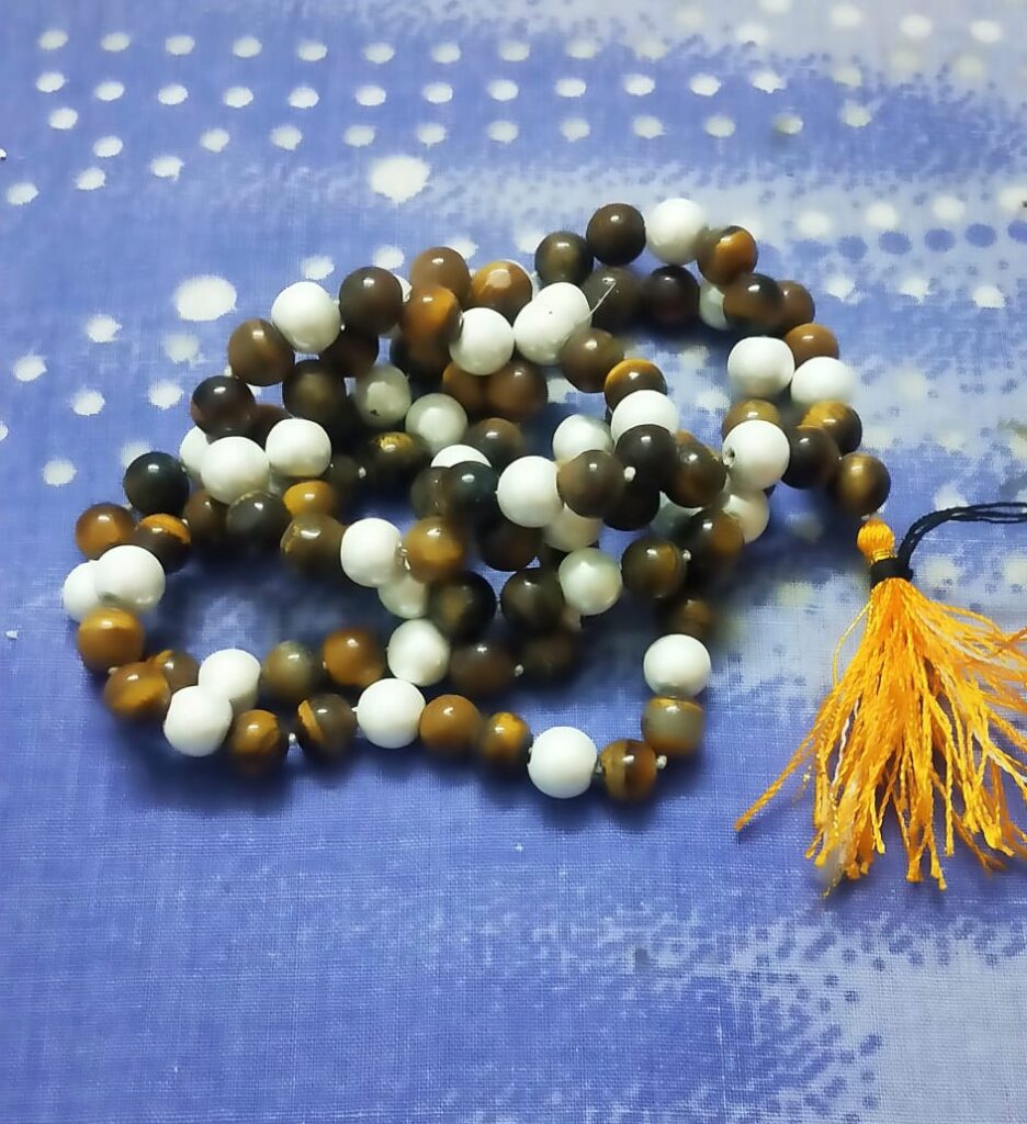 Buy Original Magnetic Tiger Eye Mala with White Moti