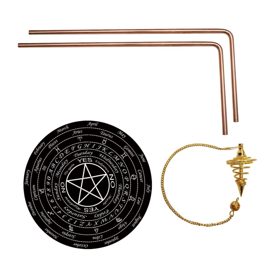 Copper Dowsing L Rod without Handle + Dowsing Board +Pendulum