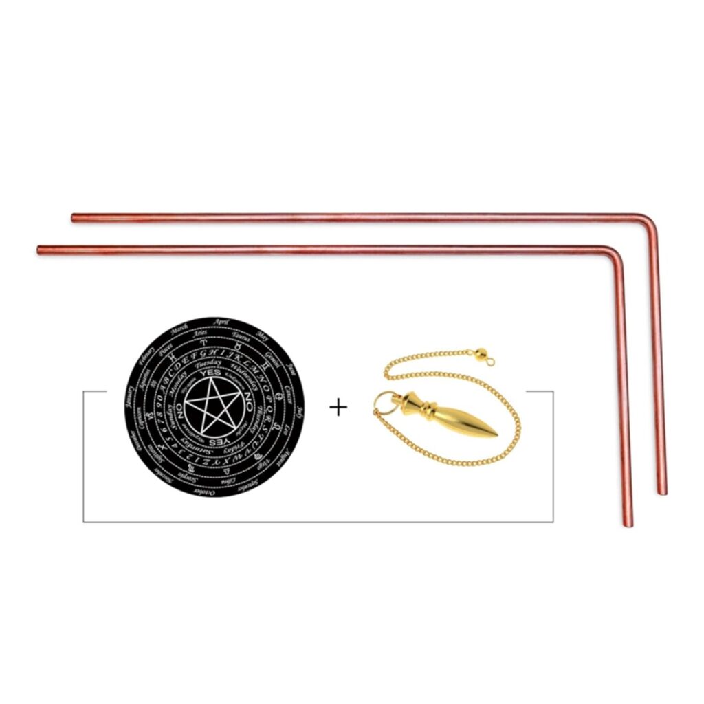 Copper Dowsing L Rod without Handle + Dowsing Board +Pendulum